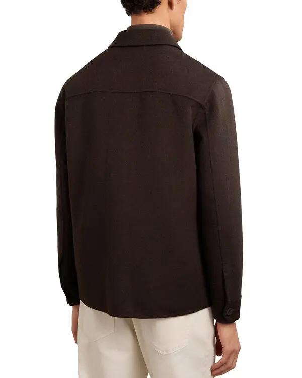 REISS Net Long Sleeved Twin Pocket Overshirt - Brown