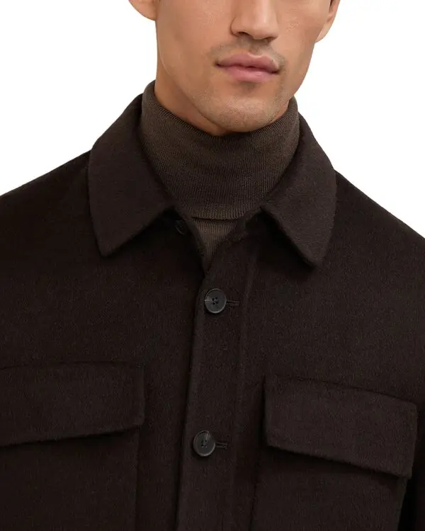 REISS Net Long Sleeved Twin Pocket Overshirt - Brown