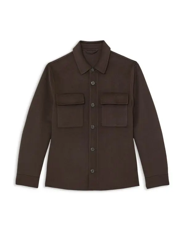 REISS Net Long Sleeved Twin Pocket Overshirt - Brown