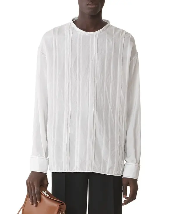 LANVIN Pleated Silk Top - Ecru