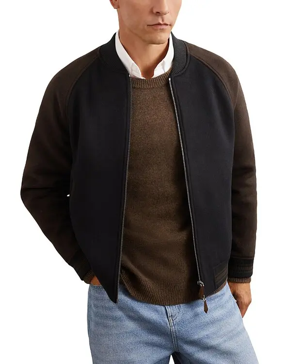 REISS Color Block Bomber Jacket - Navy/brown