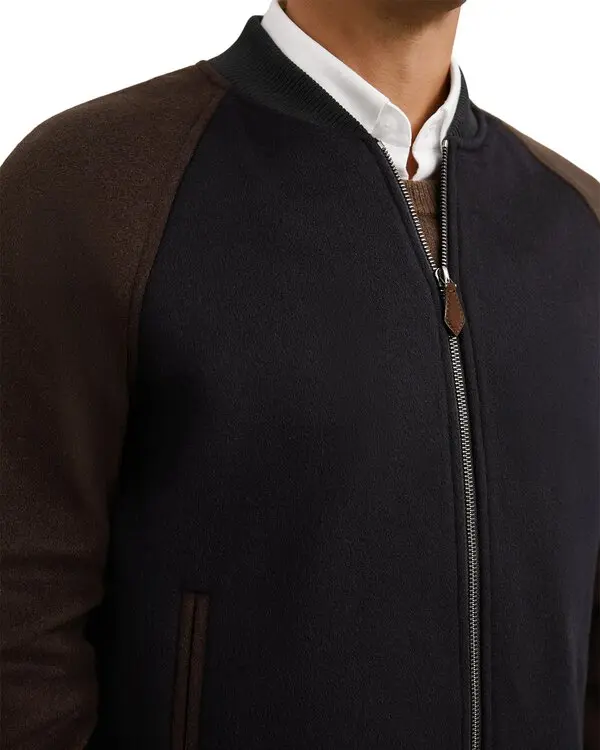 REISS Color Block Bomber Jacket - Navy/brown