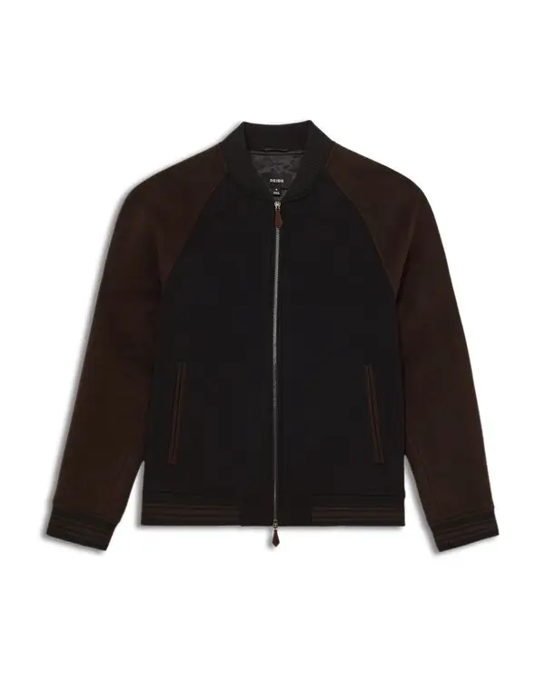 REISS Color Block Bomber Jacket - Navy/brown