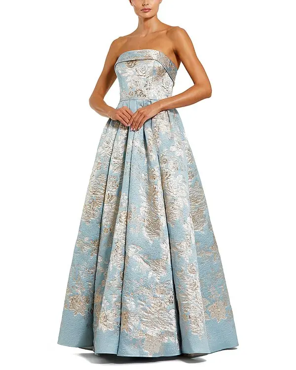 Mac Duggal Floral Brocade A-line Gown - Blue Multi