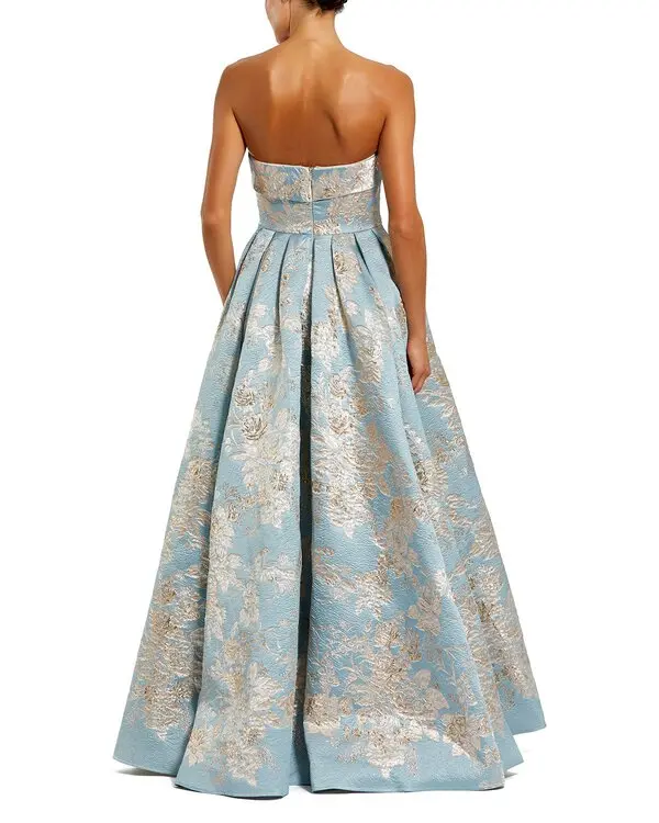 Mac Duggal Floral Brocade A-line Gown - Blue Multi