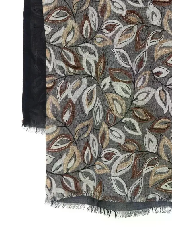 DELL'OGLIO Leaf-print Fringed Scarf