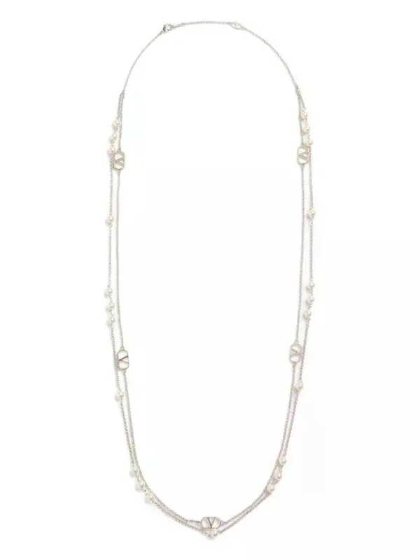 Valentino Garavani Vlogo Signature Necklace With Pearls - Silver