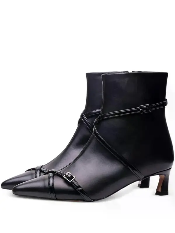 POCHE PARIS Buckle Strap Ankle Boots - Black