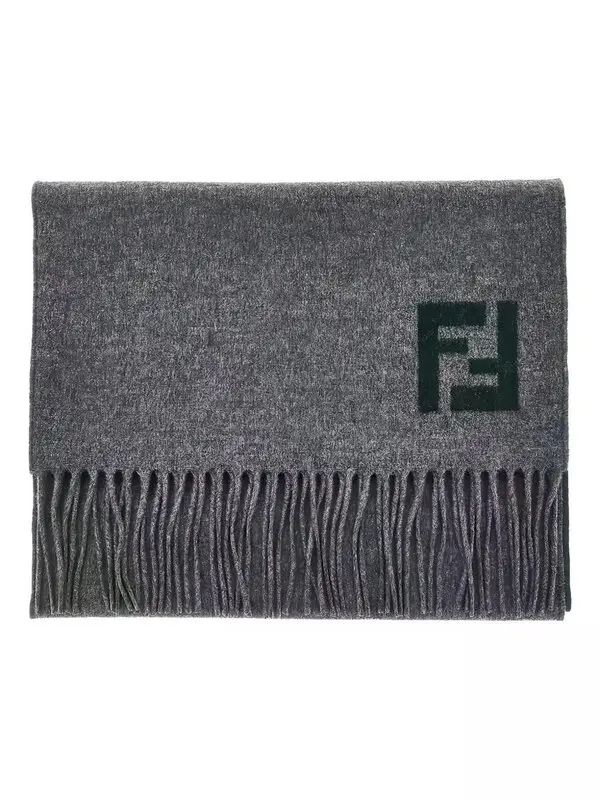 Fendi Logo Fringed Scarf - Grey