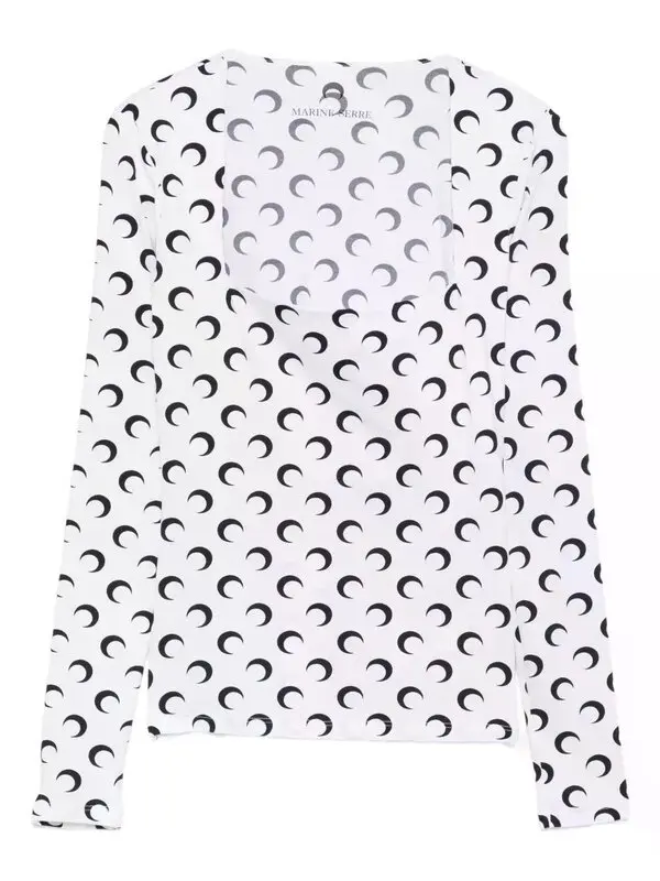MARINE SERRE Moon Print Square Neck Long Sleeve Top - White