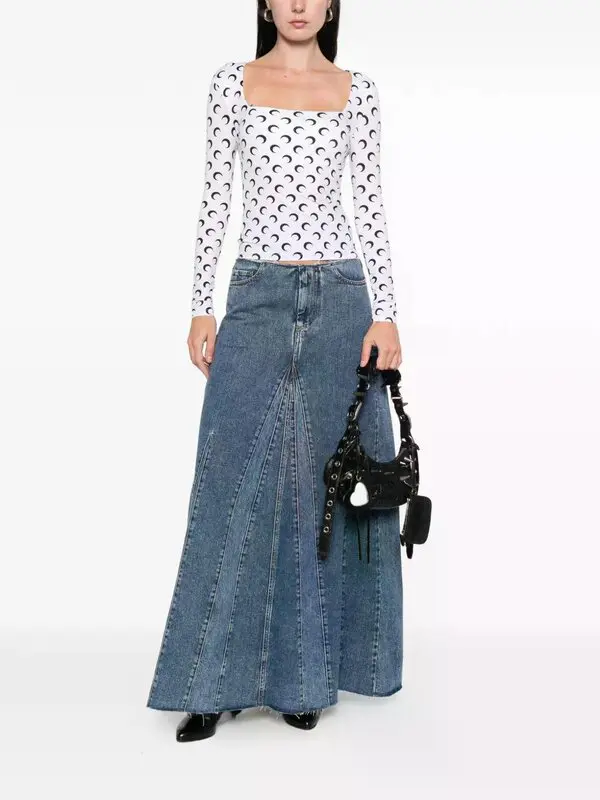 MARINE SERRE Moon Print Square Neck Long Sleeve Top
