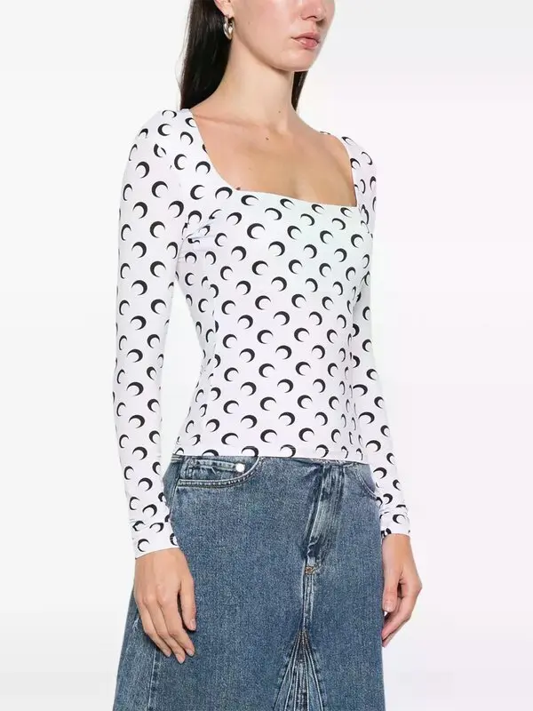 MARINE SERRE Moon Print Square Neck Long Sleeve Top