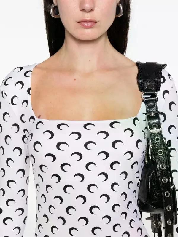 MARINE SERRE Moon Print Square Neck Long Sleeve Top