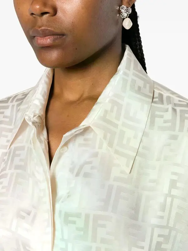 Fendi Ff-jacquard Silk Shirt - Neutrals