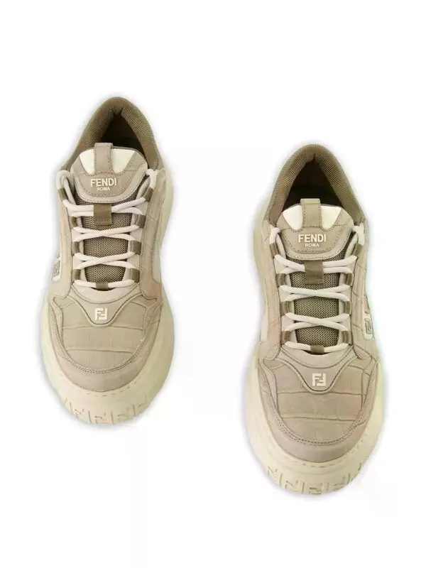 Fendi Force Crocodile-effect Logo Sneakers - Grey