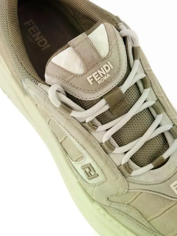 Fendi Force Crocodile-effect Logo Sneakers - Grey