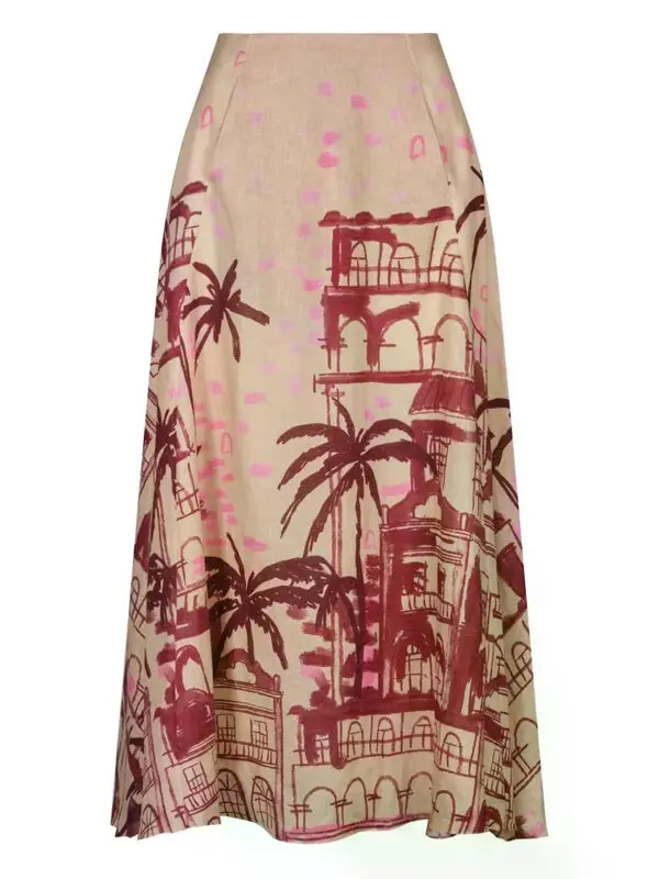 Johanna Ortiz Graphic Print Midi Skirt
