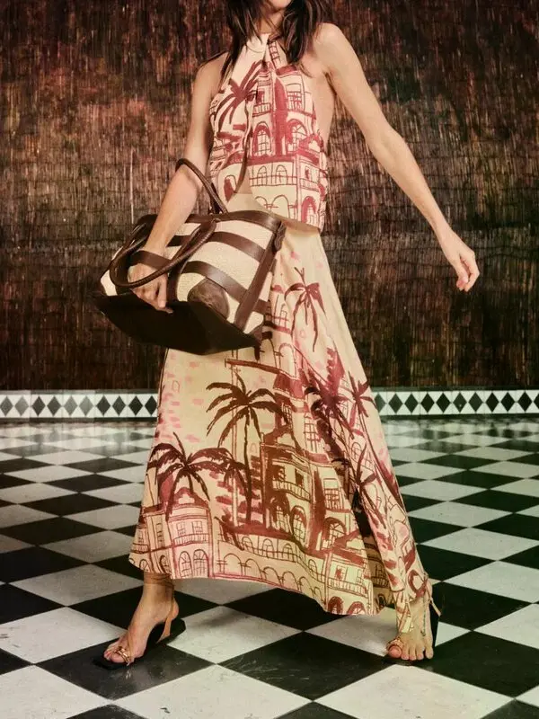 Johanna Ortiz Graphic Print Midi Skirt