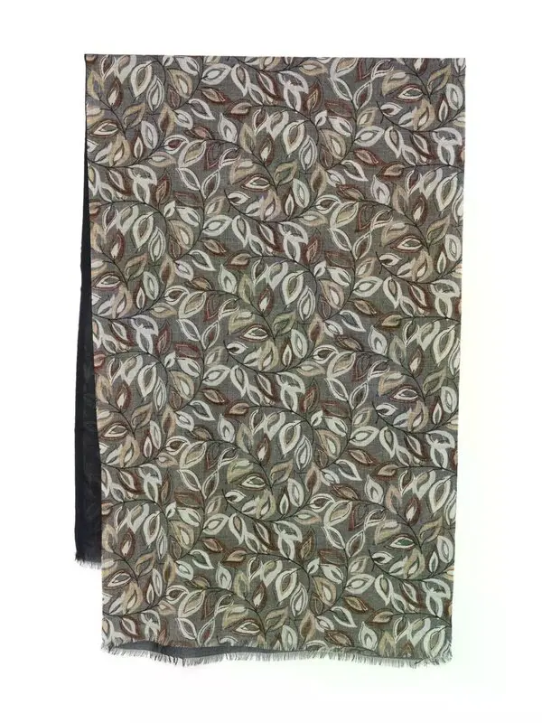 DELL'OGLIO Leaf-print Fringed Scarf - Blue