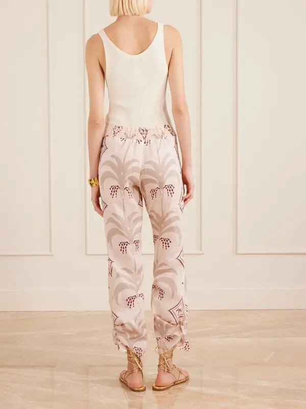 Johanna Ortiz Printed Linen Wide Leg Pants - Neutrals