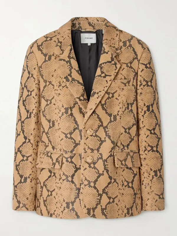 FRAME Snake-effect Leather Blazer