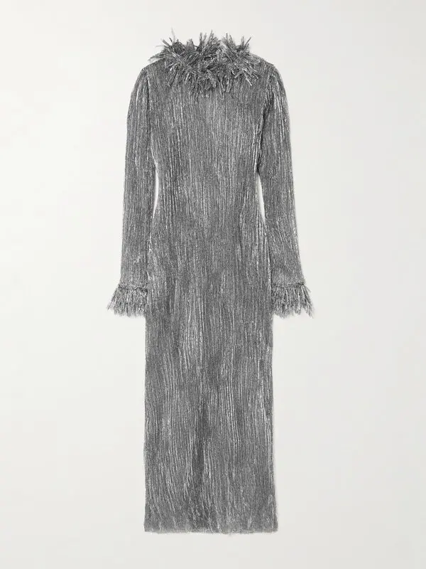 LIBEROWE Chiltern Fringed Metallic Plissé-tulle Midi Dress