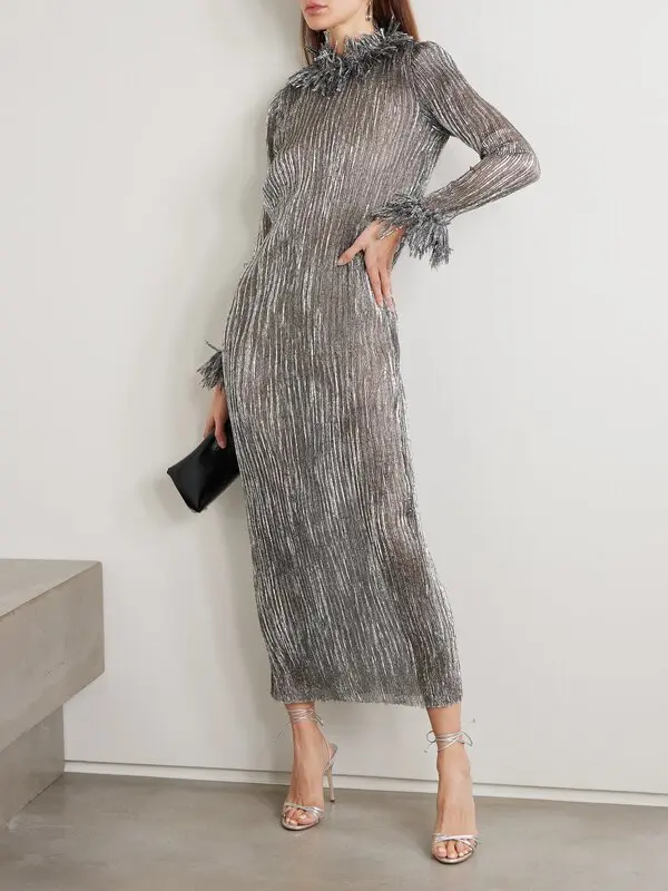 LIBEROWE Chiltern Fringed Metallic Plissé-tulle Midi Dress