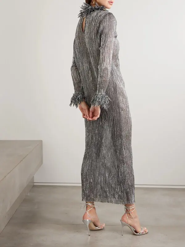 LIBEROWE Chiltern Fringed Metallic Plissé-tulle Midi Dress
