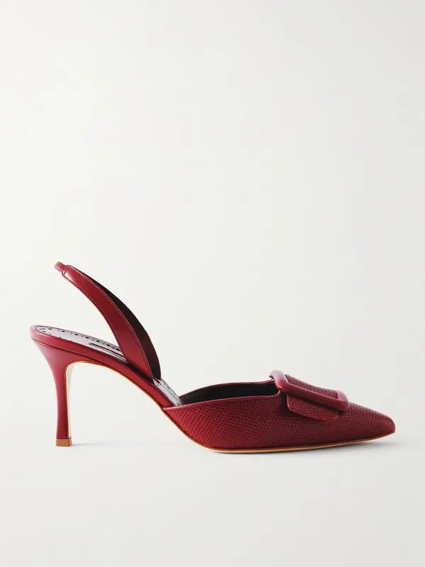 Manolo Blahnik Mayslibi 70 Lizard-effect Leather Slingback Pumps - Red
