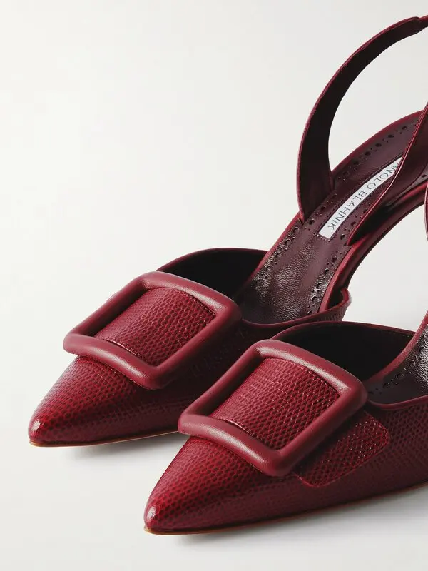 Manolo Blahnik Mayslibi 70 Lizard-effect Leather Slingback Pumps - Red