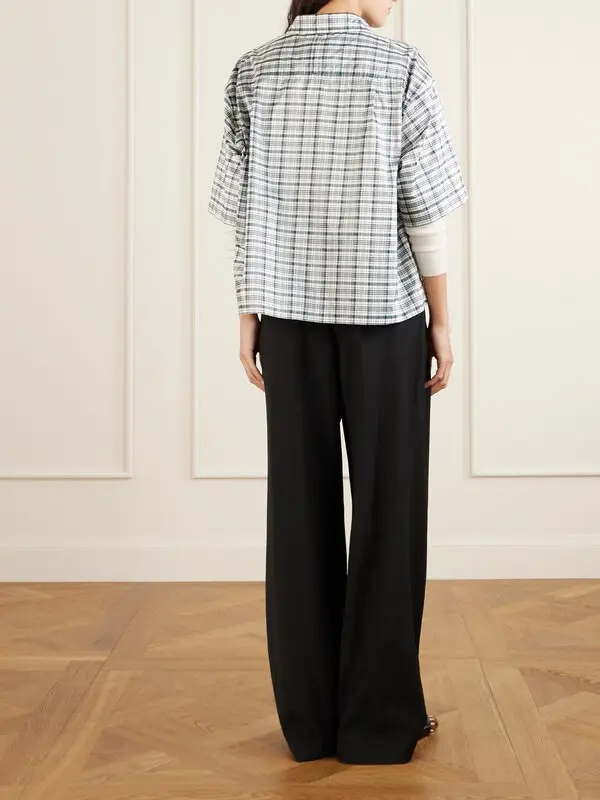 JIL SANDER Cropped Checked Silk-blend Shirt - Green