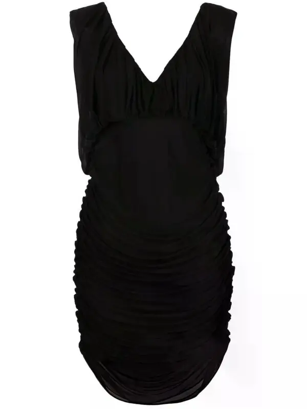 Saint Laurent Ruched V-neck Minidress