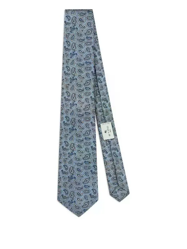 Etro Jacquard Paisley Silk Neck Tie - Blue