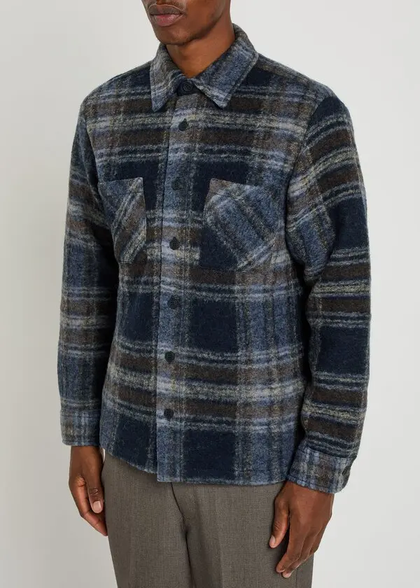 WAX LONDON Whiting Checked Wool-blend Overshirt