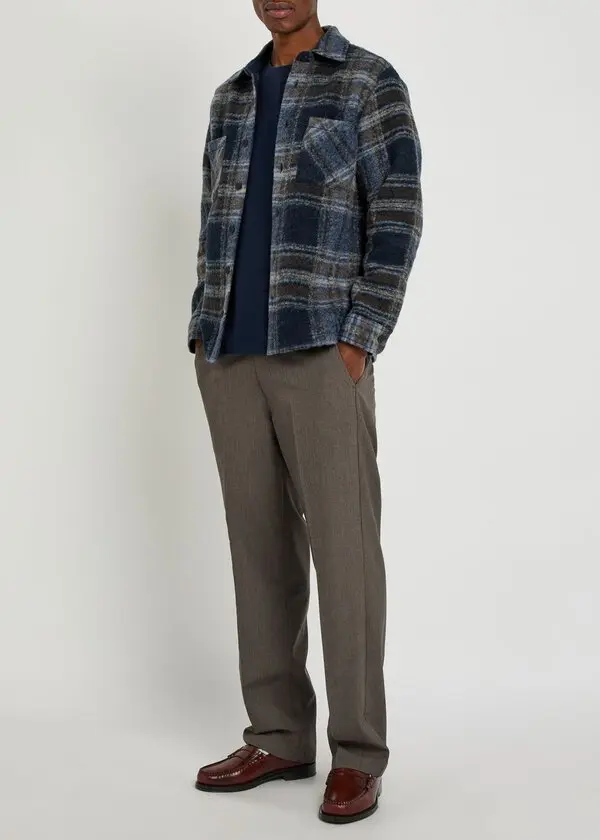 WAX LONDON Whiting Checked Wool-blend Overshirt