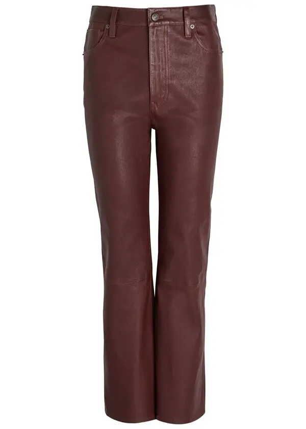 FRAME The Reboot Crop Bootcut Leather Trousers - Red