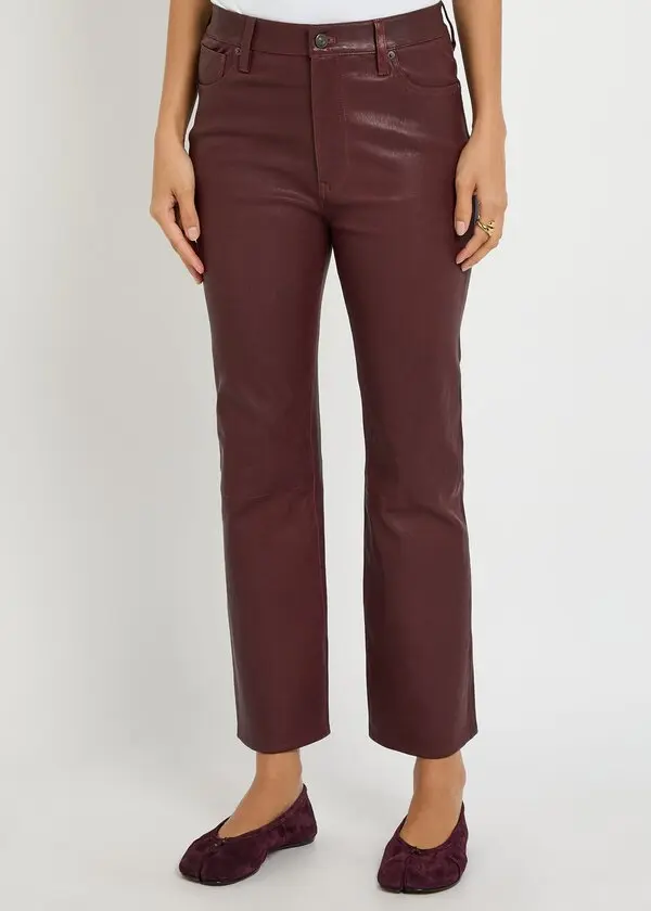 FRAME The Reboot Crop Bootcut Leather Trousers - Red