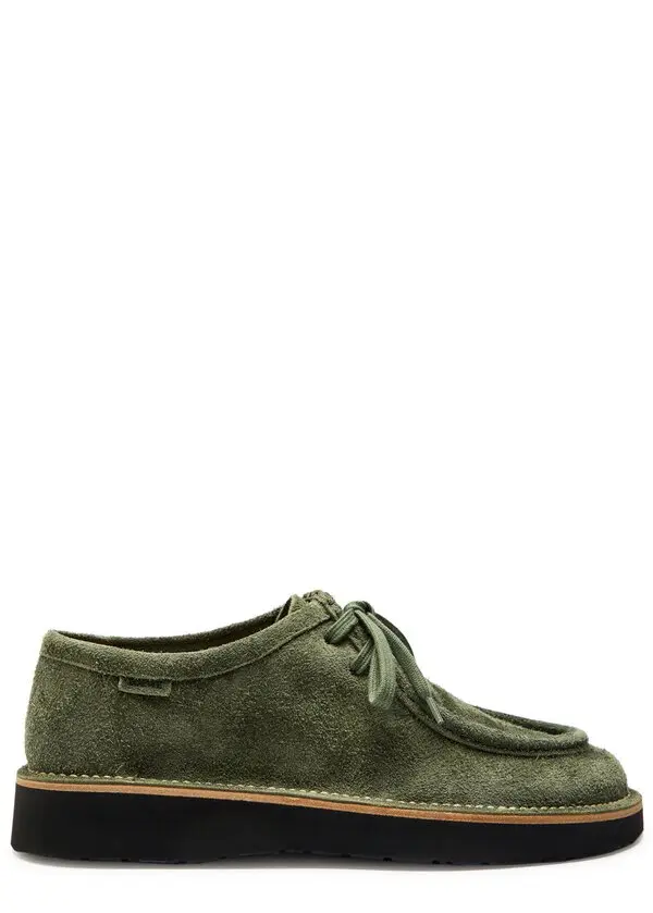 Loewe Faro Brushed Suede Lace-up Shoes - Green
