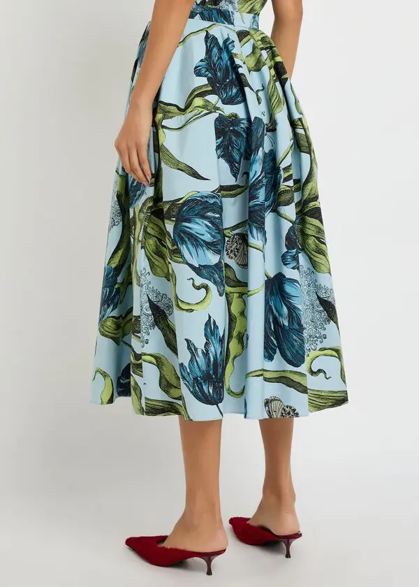 Erdem Printed Cotton-poplin Midi Skirt