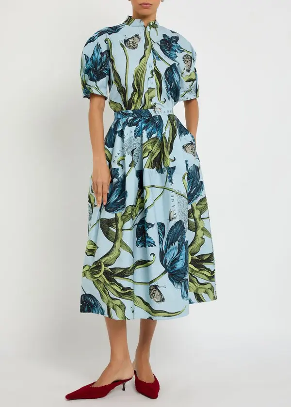 Erdem Printed Cotton-poplin Midi Skirt