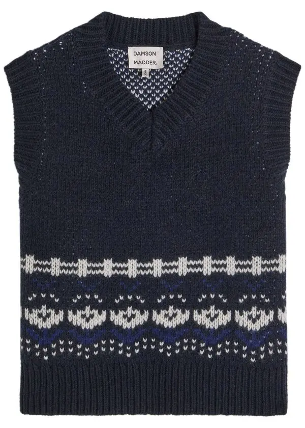 DAMSON MADDER Fair Isle Wool Vest - Navy