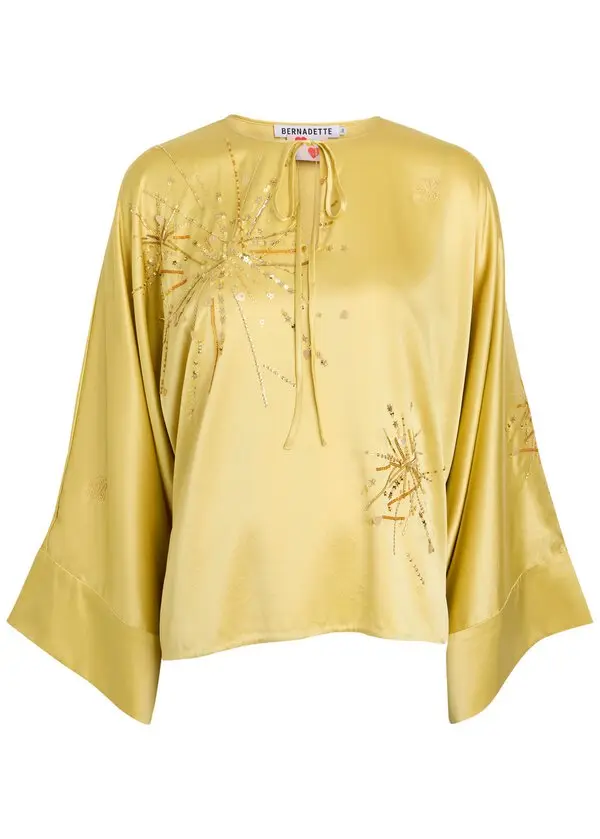 Bernadette Naomi Embellished Stretch-silk Blouse - Yellow