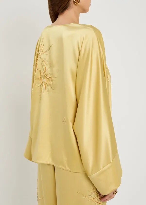 Bernadette Naomi Embellished Stretch-silk Blouse - Yellow