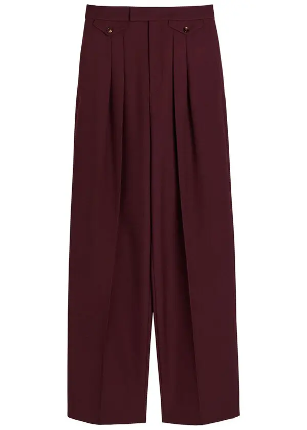 Chloé Pleated Straight-leg Wool Trousers - Purple