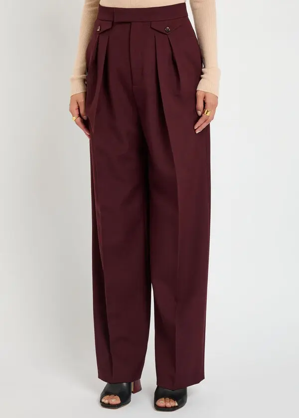 Chloé Pleated Straight-leg Wool Trousers - Purple