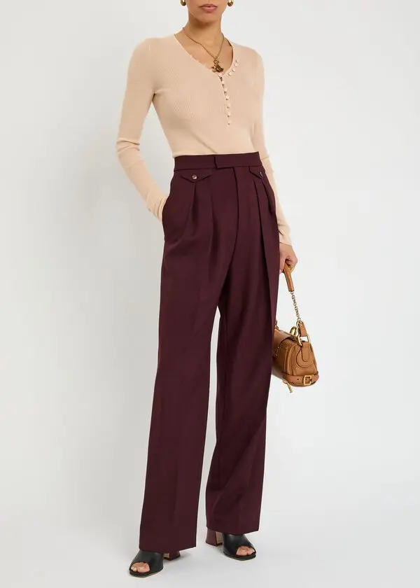 Chloé Pleated Straight-leg Wool Trousers - Purple