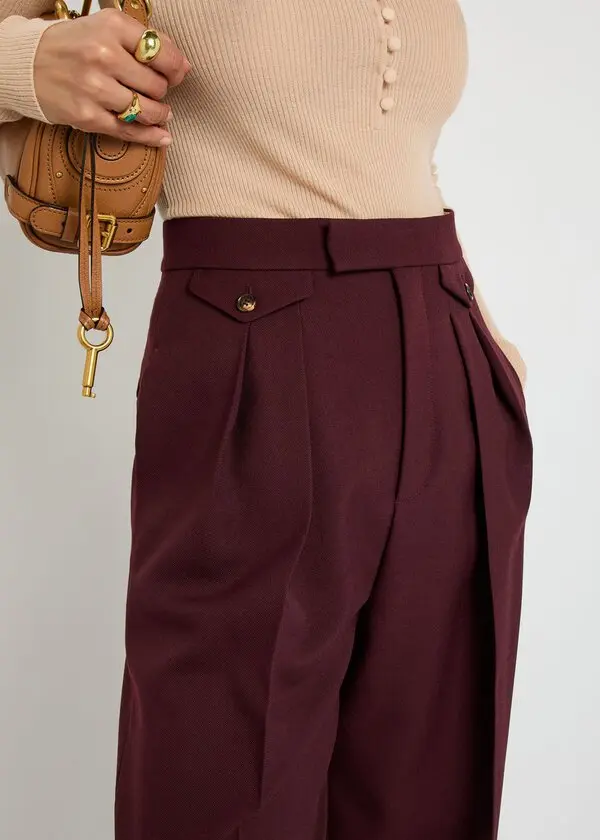 Chloé Pleated Straight-leg Wool Trousers - Purple