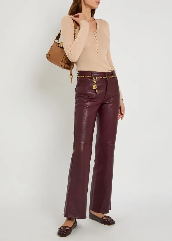 Chloé Grained Leather Flared Trousers