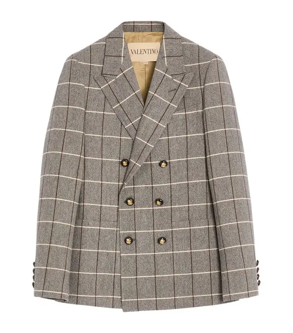 Valentino Garavani Virgin Wool Windowpane Check Double-breasted Blazer