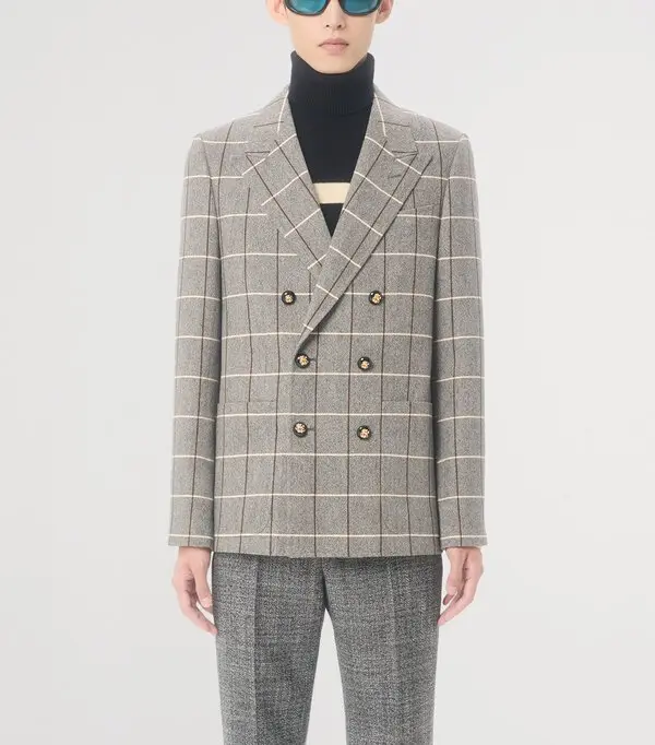 Valentino Garavani Virgin Wool Windowpane Check Double-breasted Blazer